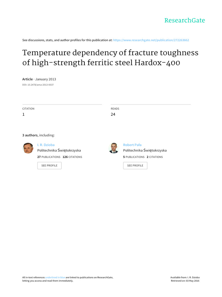 Temperature Dependency of Fracture Toughness of High-Strength Ferritic Steel Hardox-400 | PDF ...