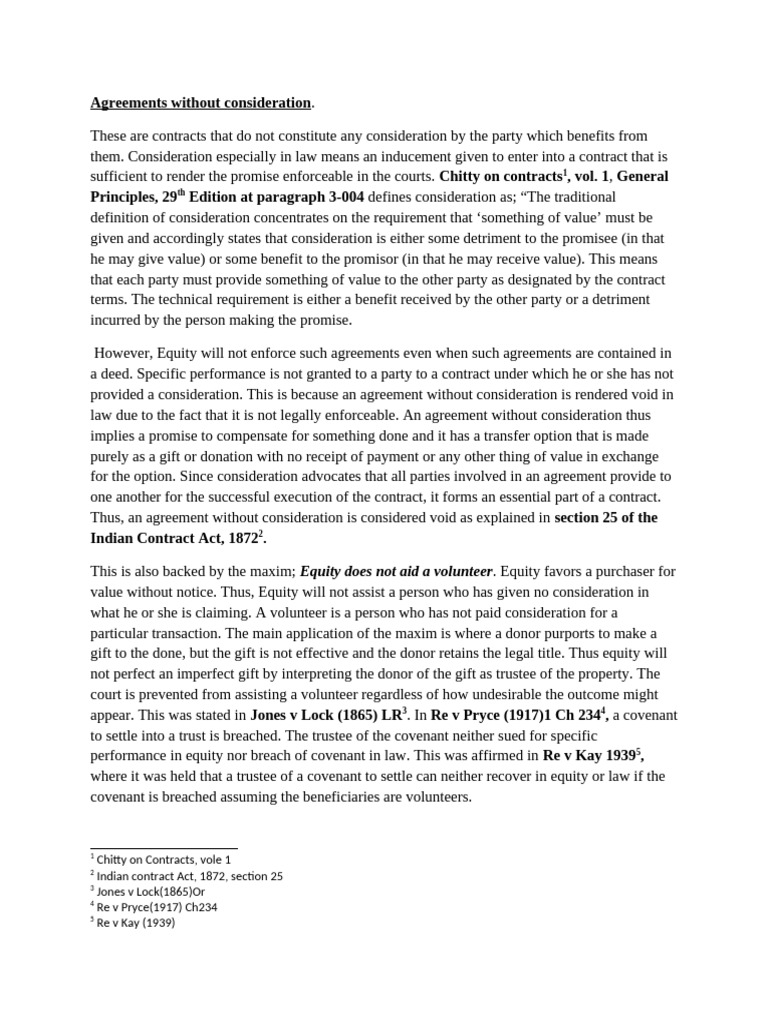 Understanding Agreements Without Consideration | PDF | Consideration | Common Law