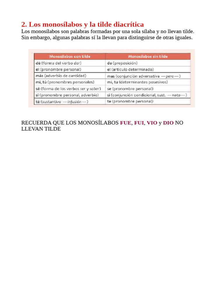 LOS MONOSÍLABOS Y LA TILDE DIACRÍTICA | PDF