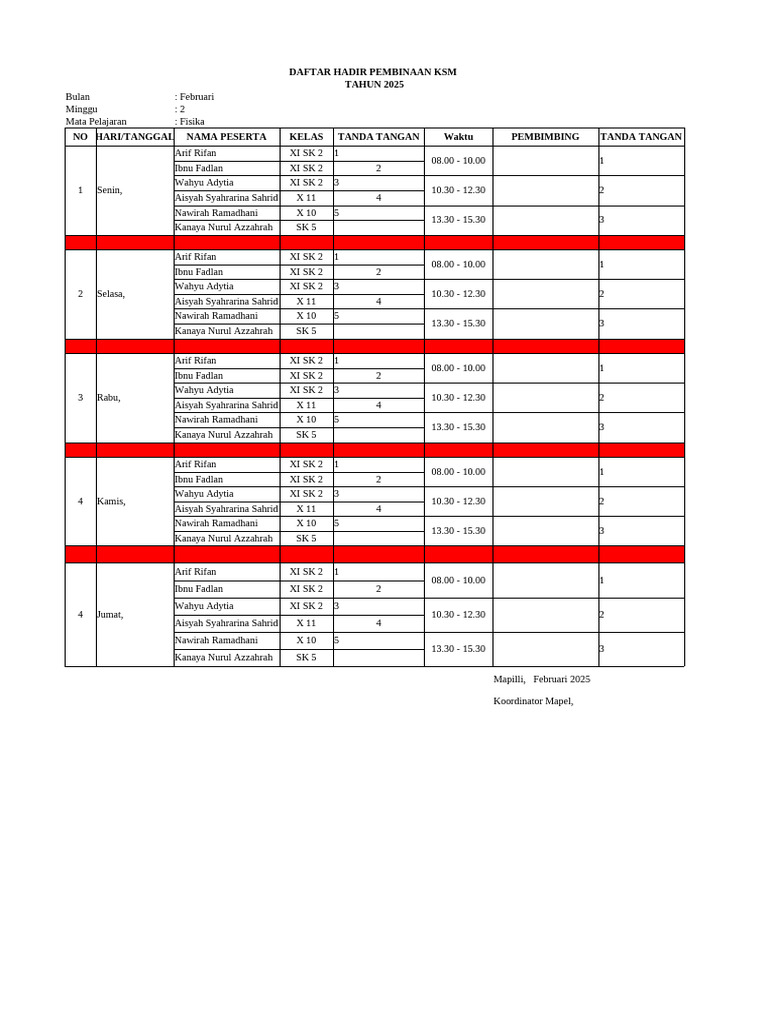 Absen Baru KSM-1 | PDF