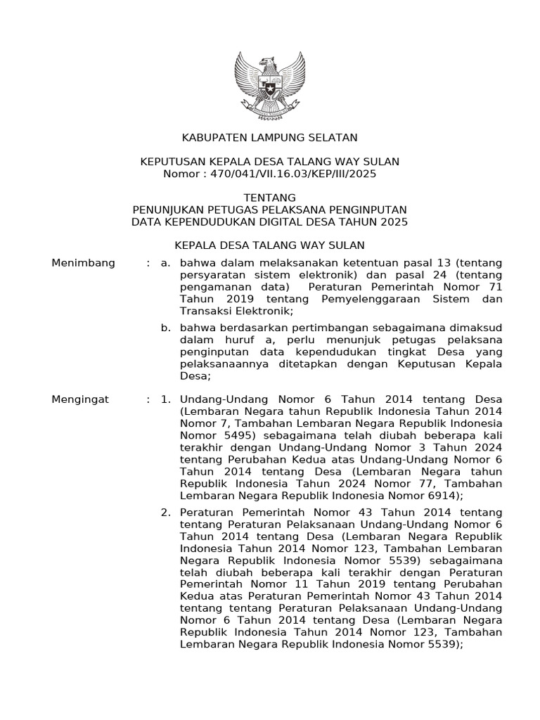SK Petugas Penginputan Data Kependudukan Desa | PDF