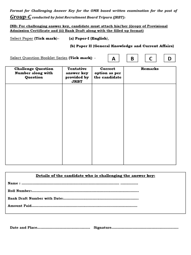 Answer Key Challange Format Group-C | PDF