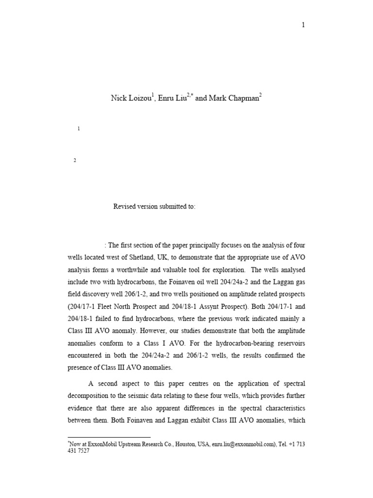 Avo Analyses And Spectral Decomposition Of Seismic Data Pdf Reflection Seismology