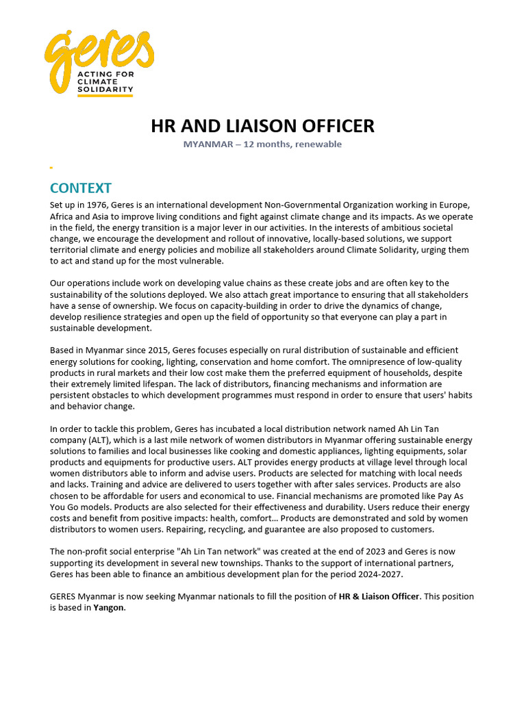 2025 04 HRLiaison Officer YGN | PDF | Employment | Recruitment