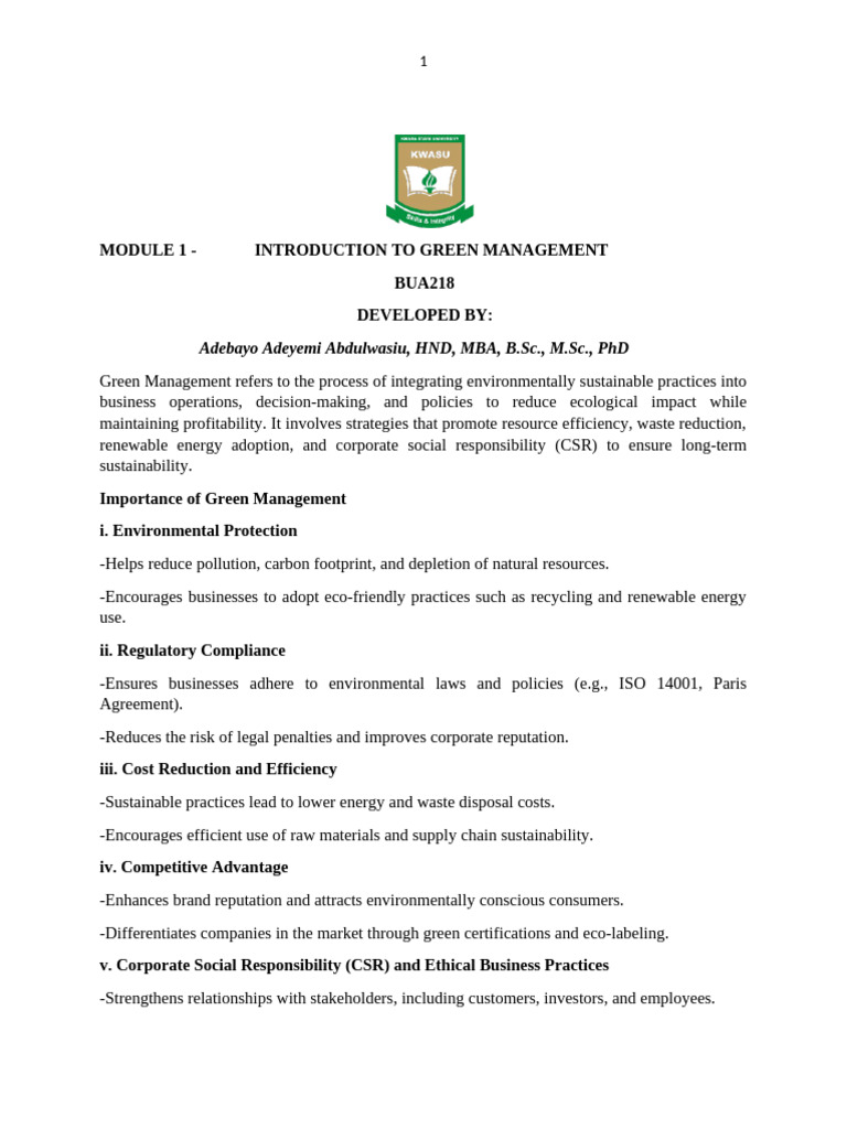Introduction to Green Management | PDF | Biofuel | Sustainability