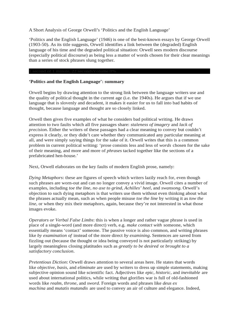 A Short Analysis of George Orwell | PDF | Linguistics