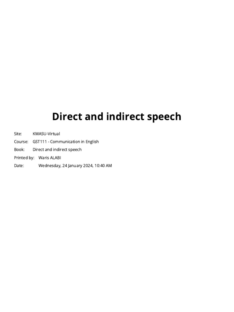 Direct and Indirect Speech | PDF | Quotation Mark | Linguistics