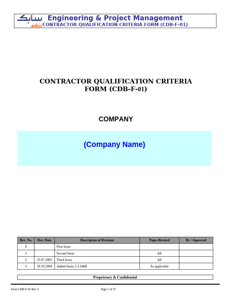 Contractor Qualification Criteria Form | PDF | Quality Assurance ...