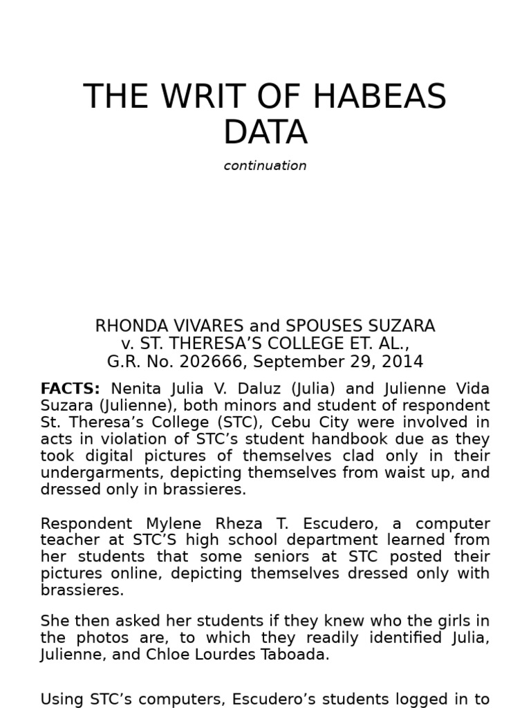 The Writ of Habeas Data | PDF | Habeas Corpus | Justice