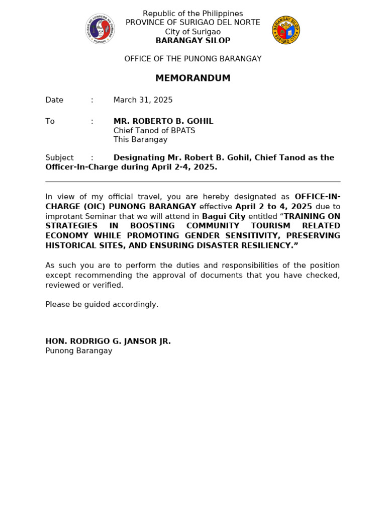 Designation of OIC Punong Barangay | PDF