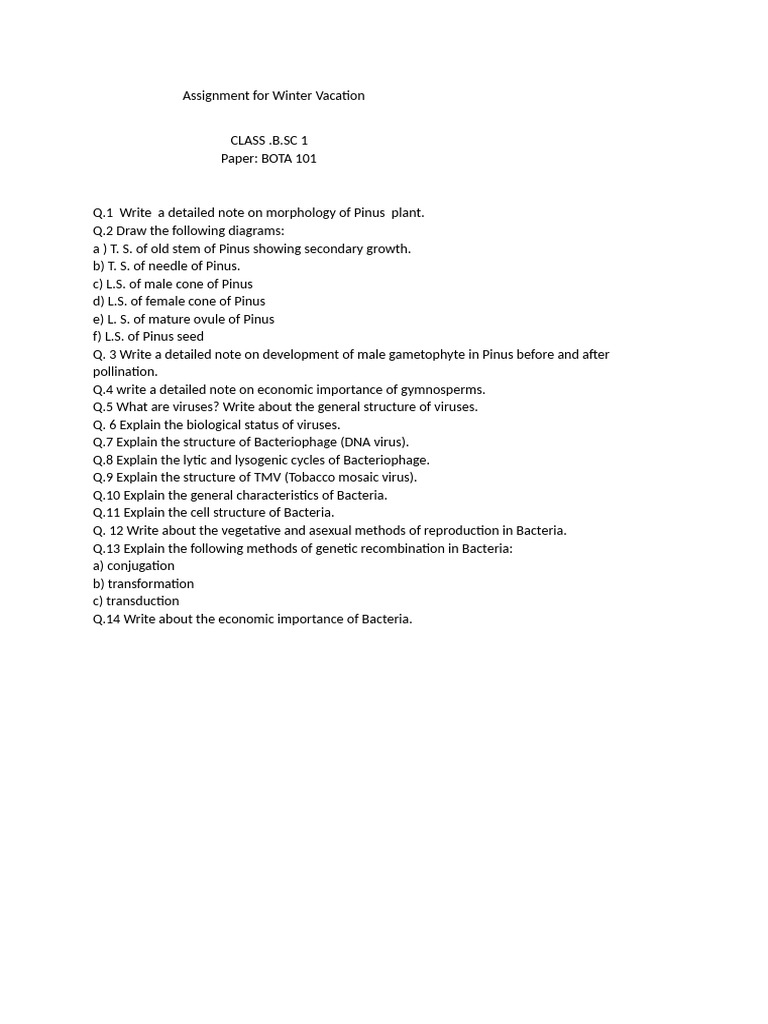 Assignment For Winter Vacation BOTA 101 | PDF