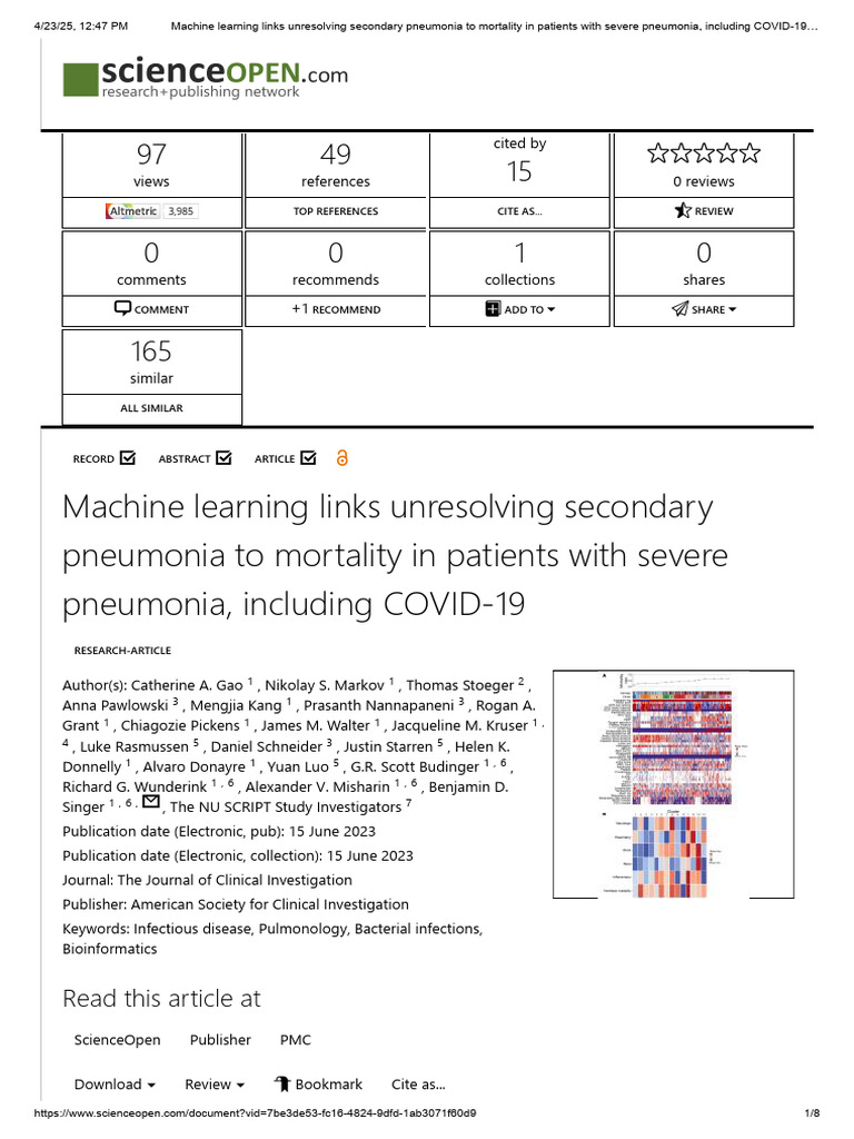 Machine Learning Links Unresolving Secondary Pneumonia To Mortality in ...