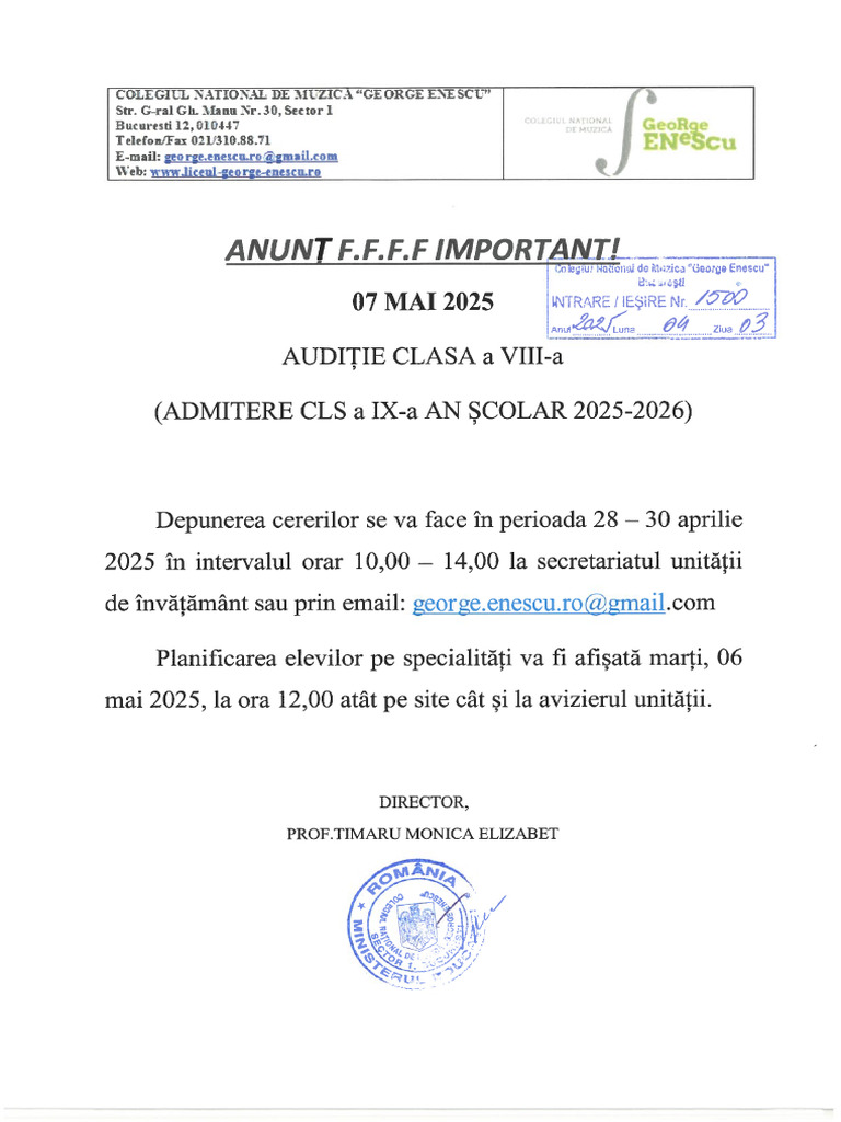 Anunt Auditie Cls VIII 250403 185627 | PDF