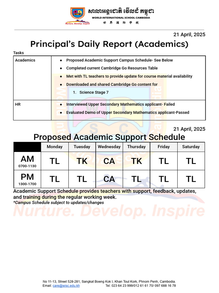 Principals Daily Report - Semester 2 | PDF