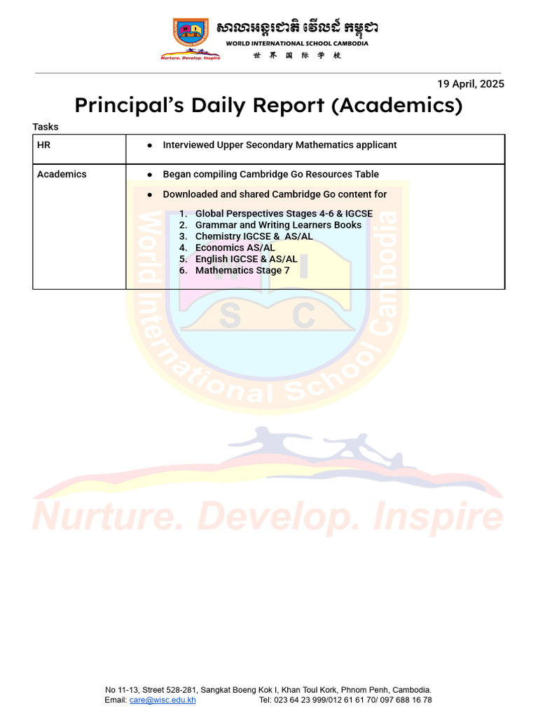 Principals Daily Report - Semester 2 | PDF