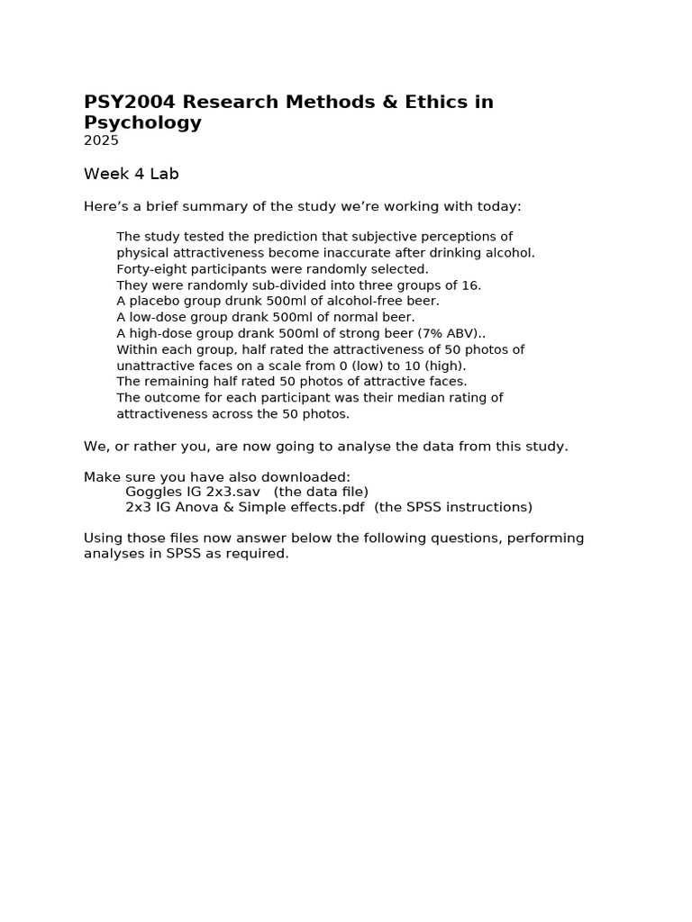 PSY2004 Week 4 Lab Worksheet | PDF