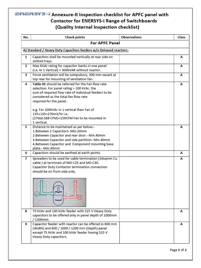 Annexure - II APFC Checklist-Enersys-i | PDF | Manufactured Goods | Electrical Engineering