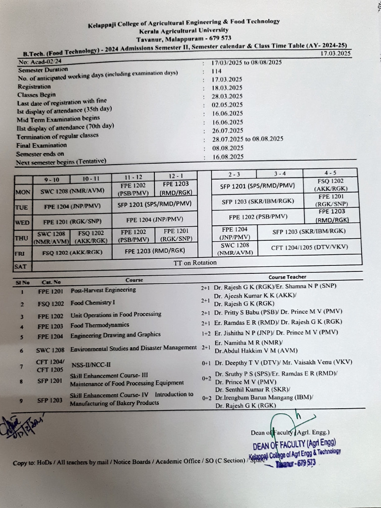 2024, FT, s2 Class Time Table | PDF