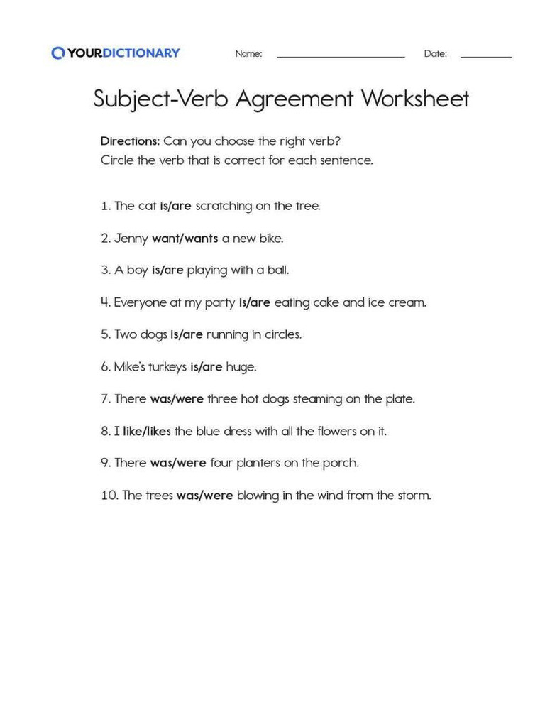 English Worksheet (SV Agreement & Past Continous) | PDF
