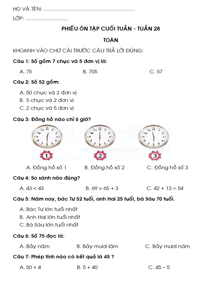 Phieu On Tap Cuoi Tuan 28 | PDF