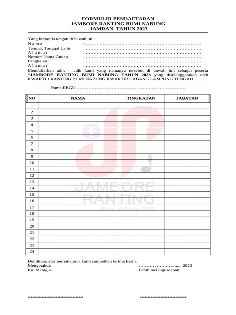 Formulir Peserta Jambore | PDF
