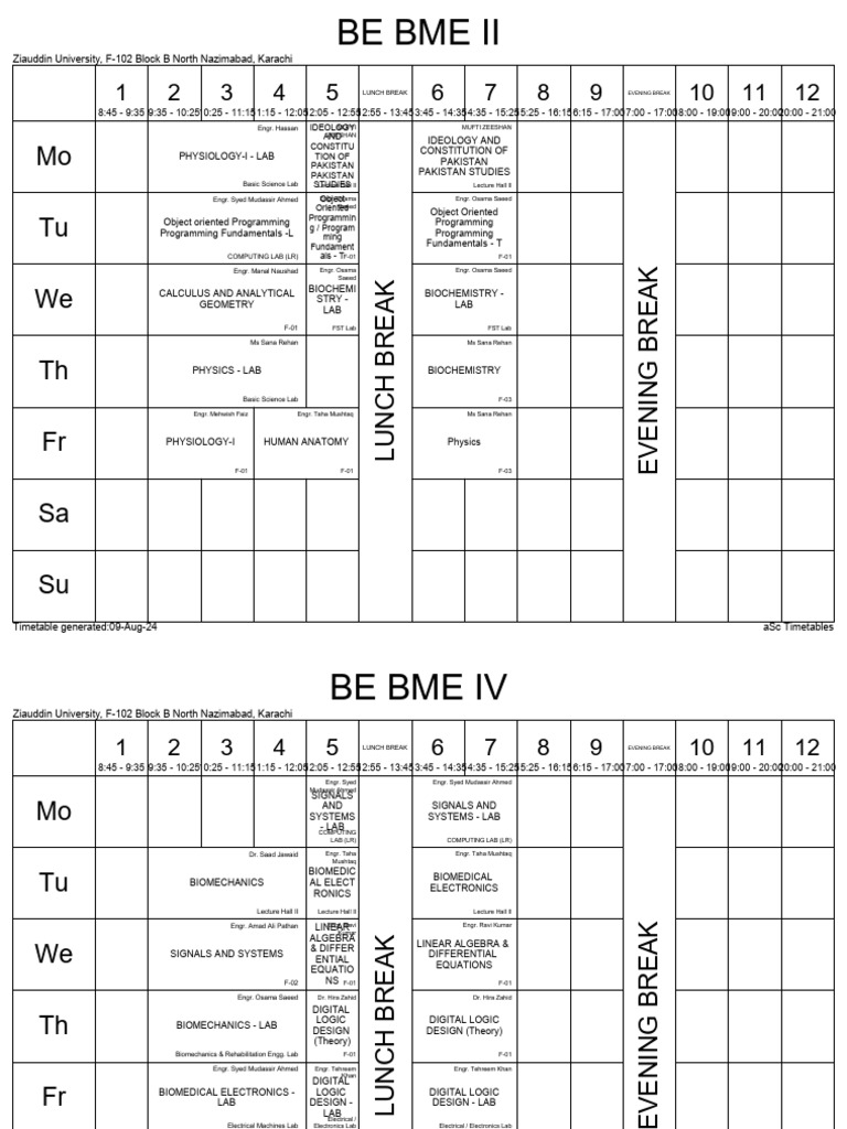 Class Timetable - Sp24 - V7 | PDF | Engineering
