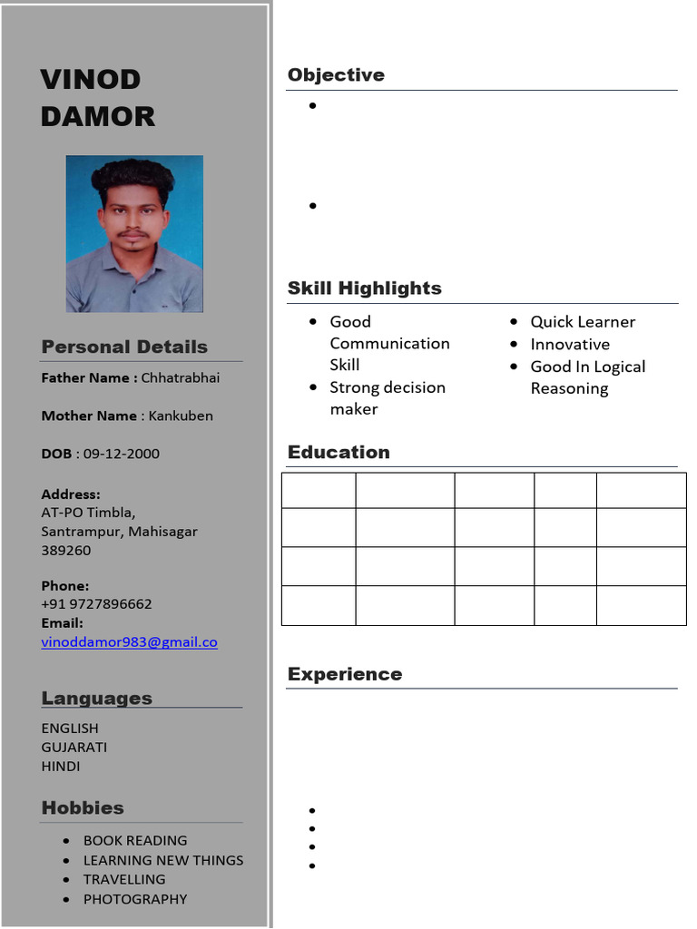 CV Vinod Damor-1 | PDF