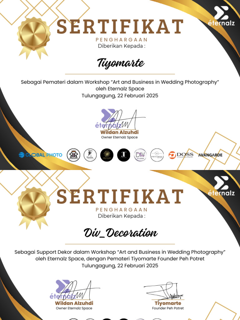 Sertifikat Workshop Fotografi Pernikahan | PDF