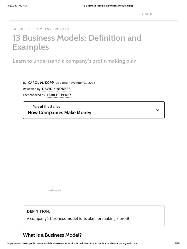 13 Business Models_ Definition | PDF | Cryptocurrency | Franchising