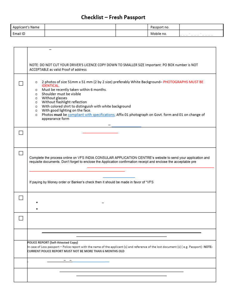 Fresh Passport Application Checklist | PDF | Passport | Driver's License