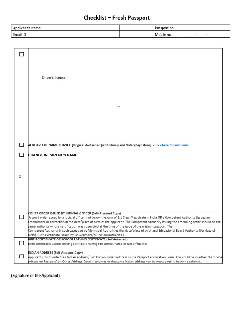 Indian Passport Document Checklist | PDF | Birth Certificate ...