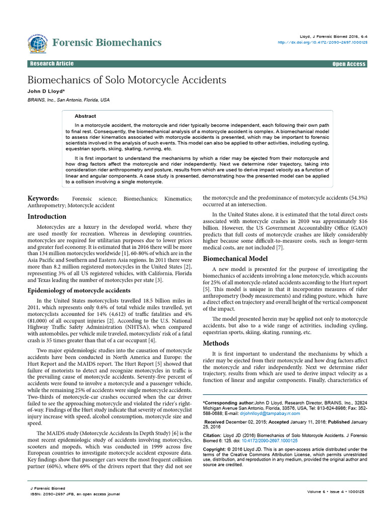 Biomechanics of Solo Motorcycle Accidents Print | PDF | Velocity ...