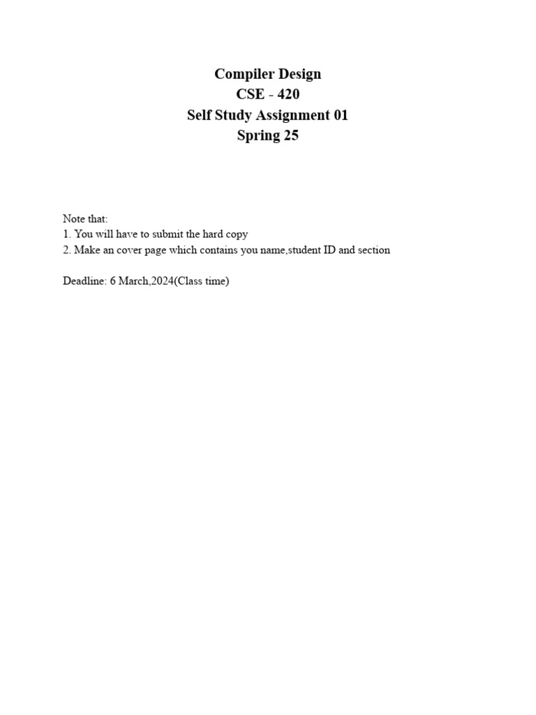 CSE420_Self Study Assignment 01(Question)_Spring 25 | PDF