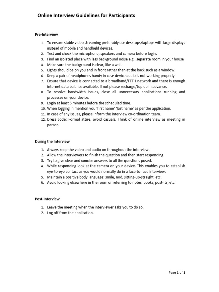 Online Interview Participant Guidelines | PDF