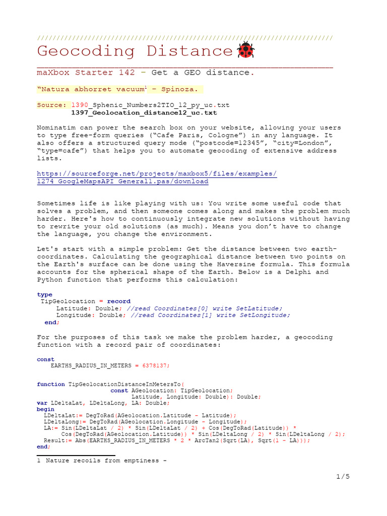 Maxbox Starter142 Geocoding Distance | PDF | Latitude | Longitude
