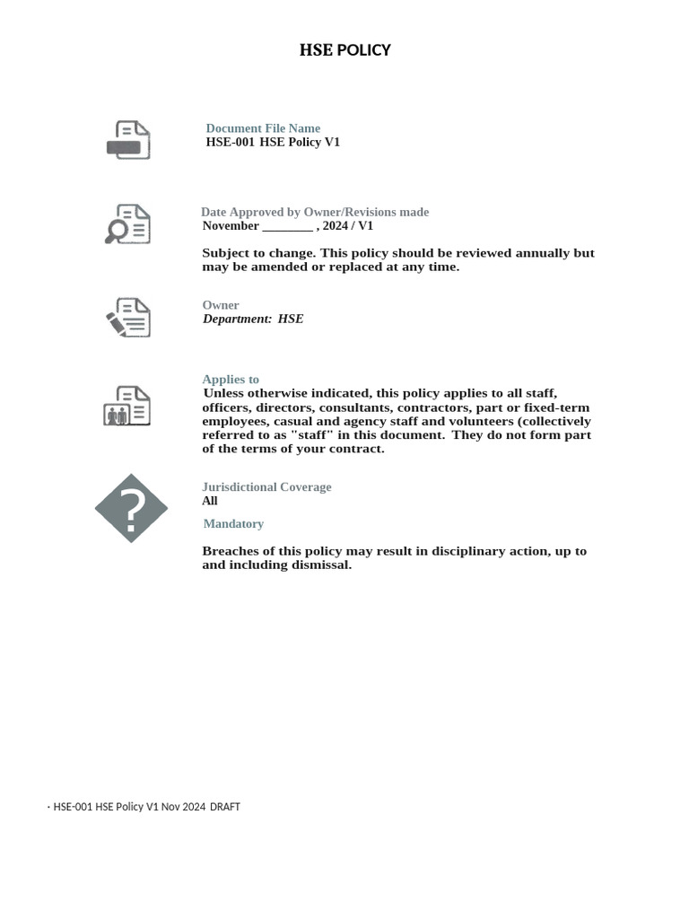 HSE Policy Overview for GoCongo SARL | PDF | Safety | Policy