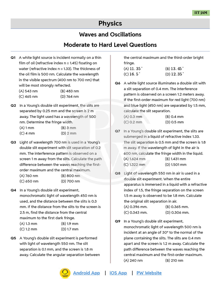 Wave and Oscillations Questions With Solutions | PDF | Wavelength | Light