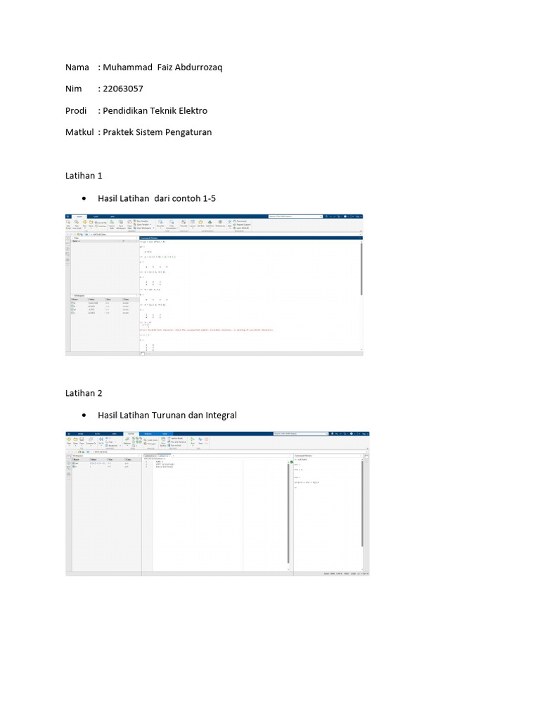 Hasil Latihan Praktek Sistem Pengaturan | PDF
