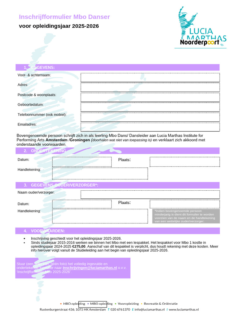 Inschrijfformulier Mbo Danser 2025-2026 | PDF