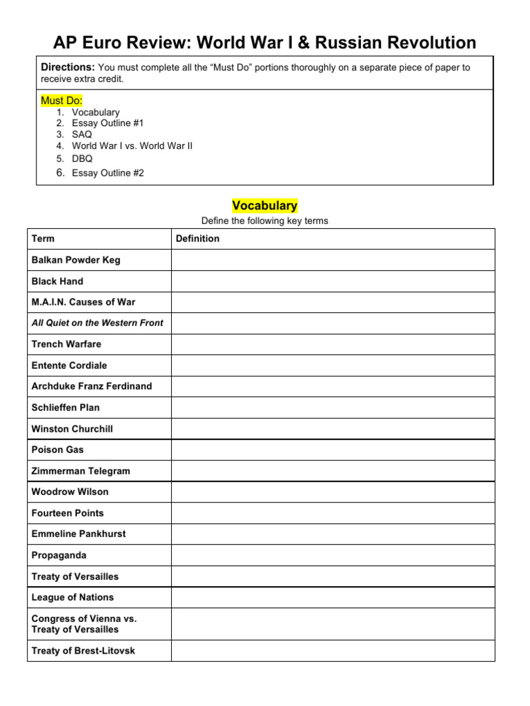 AP+Europ+Review +World+War+I+and+Russian+Revolution | PDF | Russian ...