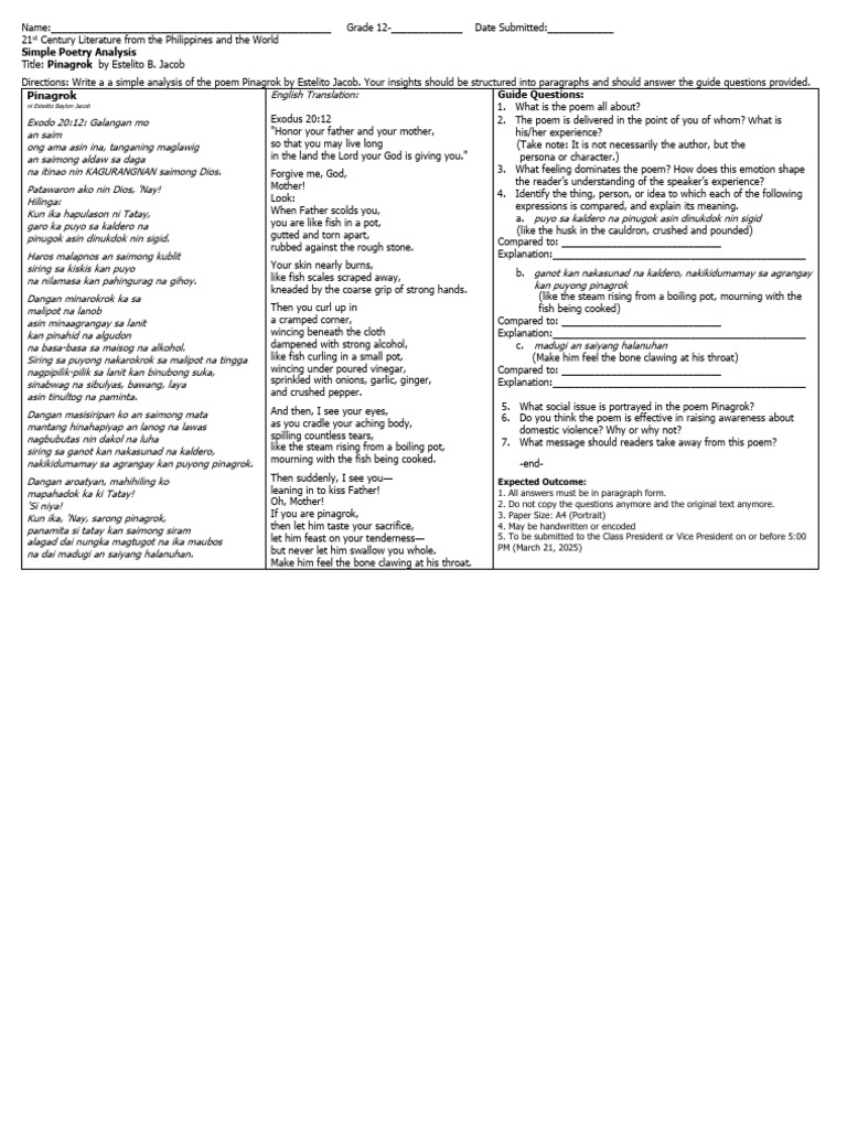 PT3 Poetry-Analysis 21st-CL | PDF