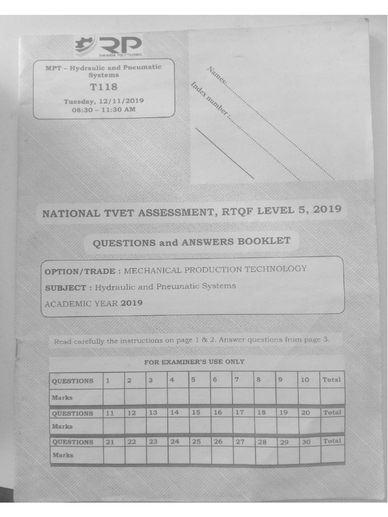 hydraulic and pneumatic exam 2019 | PDF