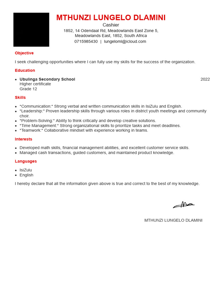 Mthunzi Lungelo Dlamini - 0422251046169960 | PDF