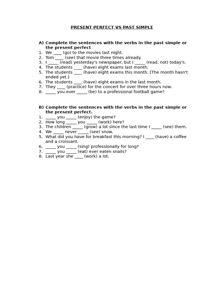 Present Perfect VS Past Simple | PDF