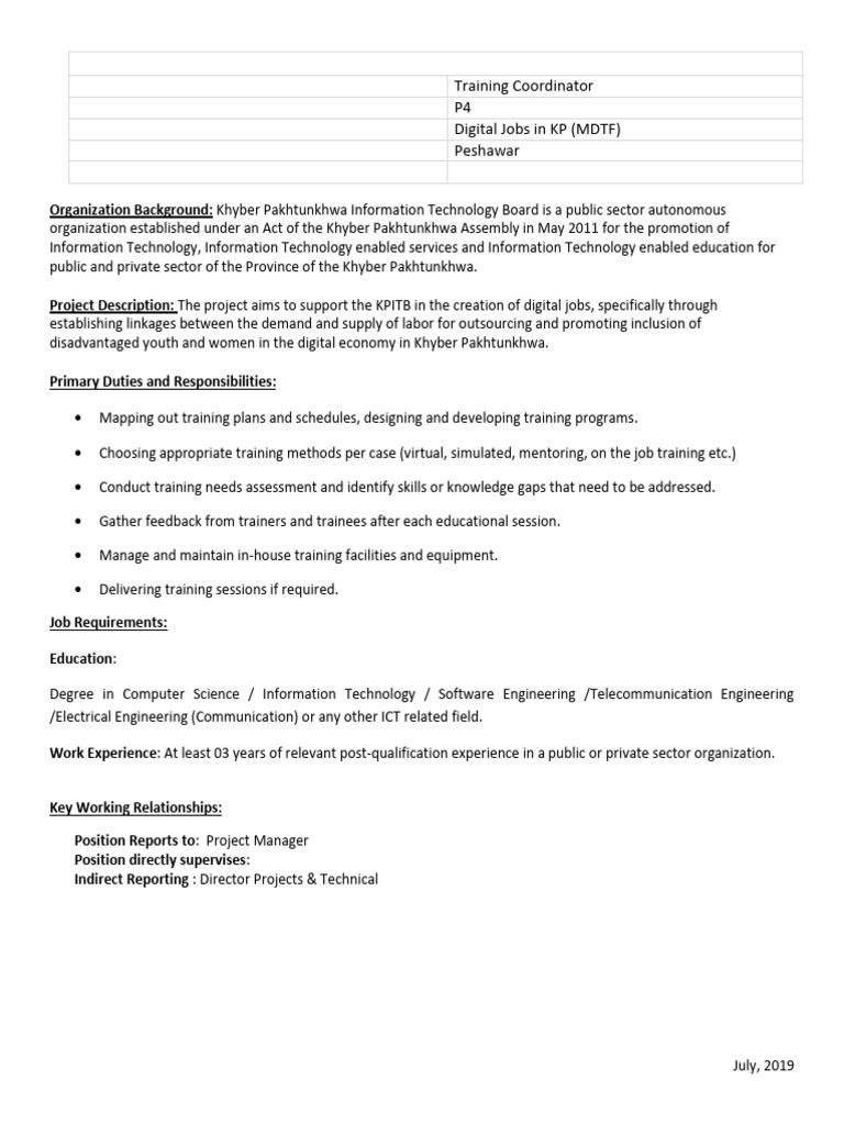 Job Description (Training Coordinator) - 110145 | PDF