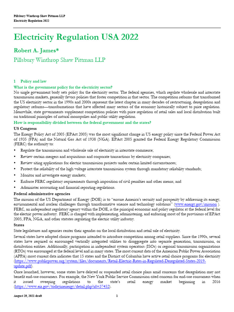 Electricity Regulation USA 2022 | PDF | Federal Energy Regulatory ...