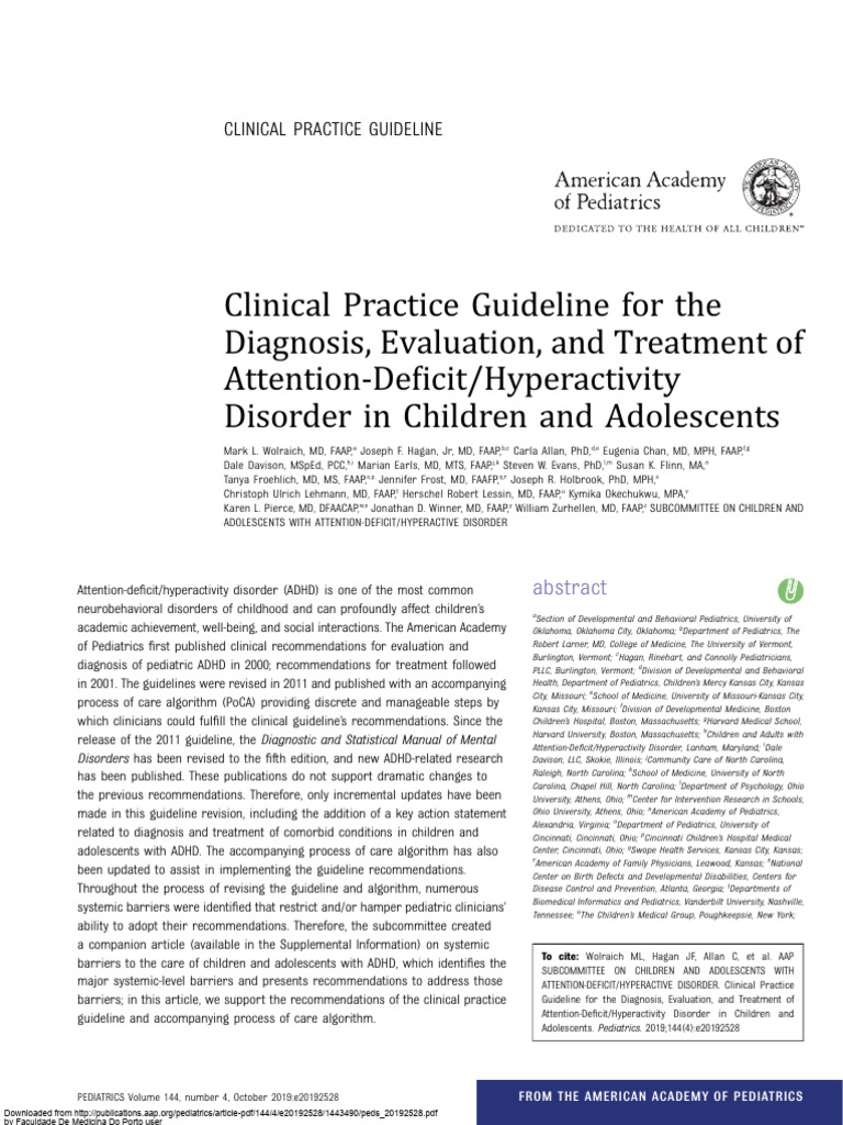 Clinical Practice Guideline AAP PHDA (2019) | PDF | Attention Deficit Hyperactivity Disorder ...