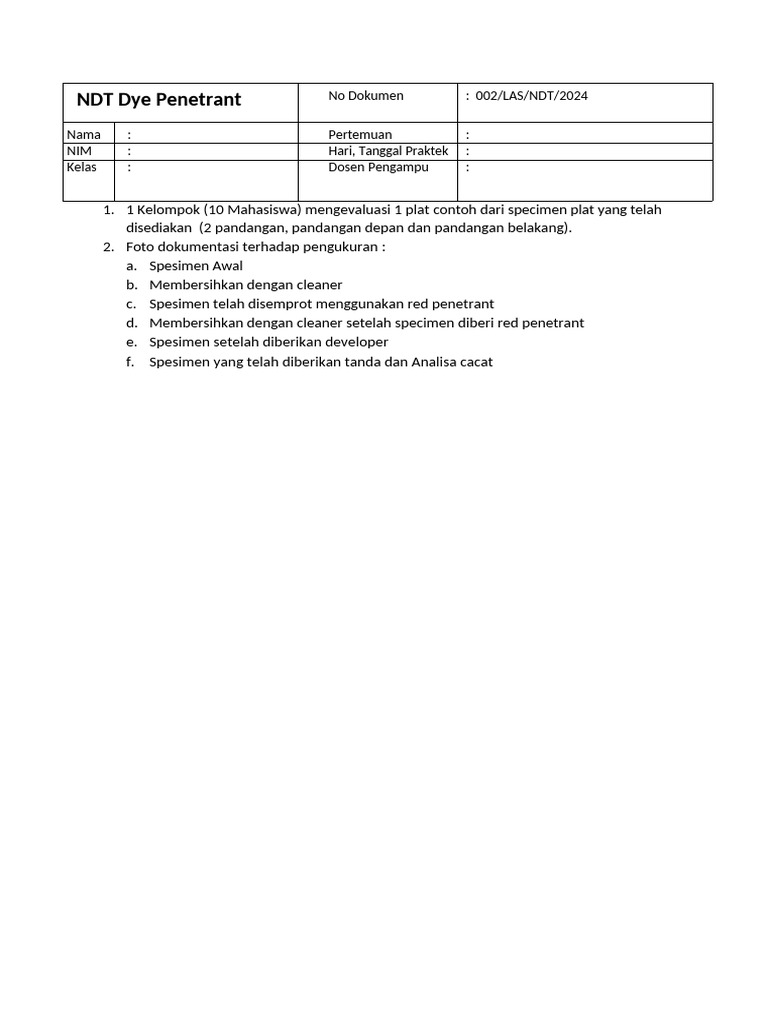 Form Dokumen Dye Penetrant | PDF