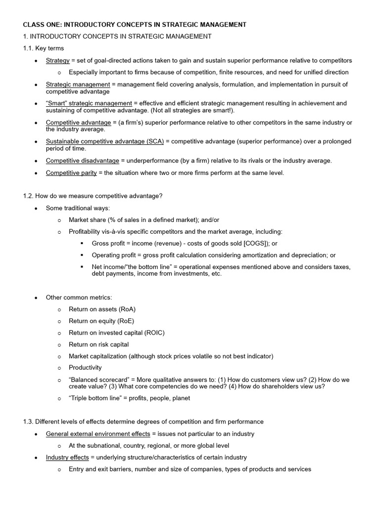 Strategic Management - CLASS ONE | PDF | Strategic Management ...