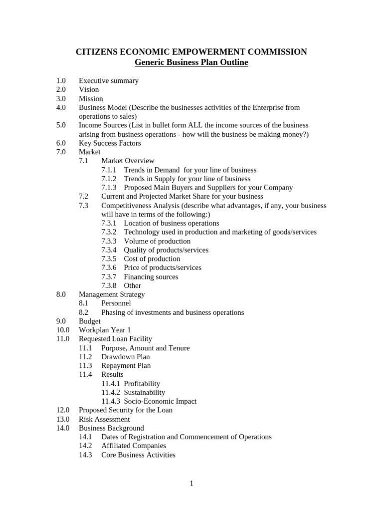 Generic Business Plan Outline-1 | PDF | Business | Economies